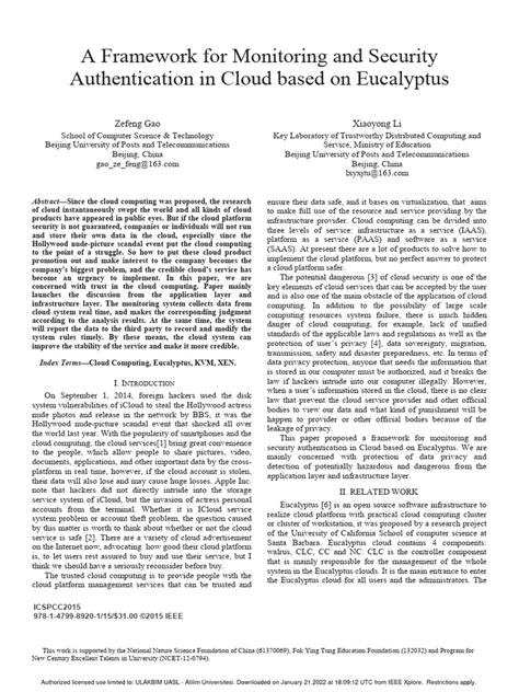 A Framework For Monitoring And Security Authentication In Cloud Based
