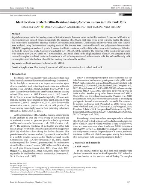 Pdf Identification Of Methicillin Resistant Staphylococcus Aureus In