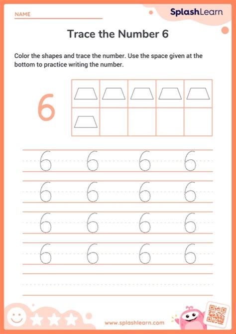 Color The Shapes And Trace The Number 6 — Printable Math Worksheet