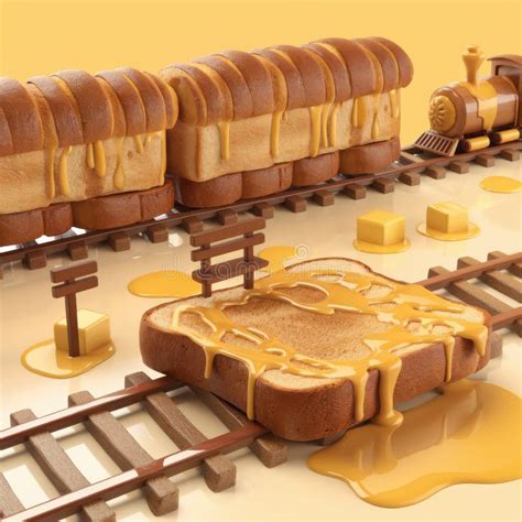 Toasted Bread Slices With Honey On Train Tracks Railway Stock Illustration Illustration Of
