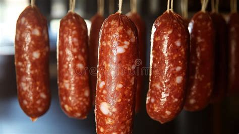 Hanging Salami Showing Seasoning And Fermentation In Food Processing Plant Stock Image Image