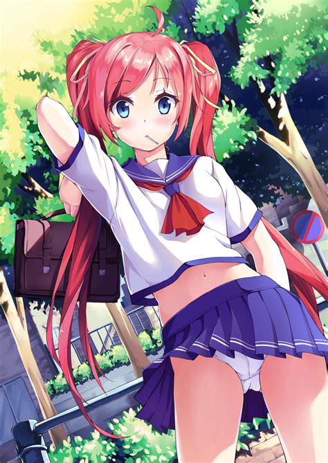 二次元の制服JKが登下校中にパンチラしているエロ画像 性癖エロ画像 センギリ