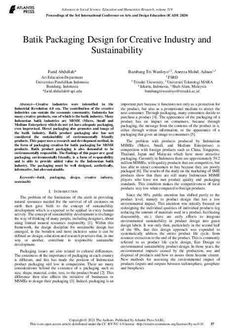 Pdf Batik Packaging Design For Creative Industry And Sustainability