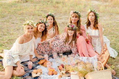 Girls On Picnic Time Outdoors Premium Photo