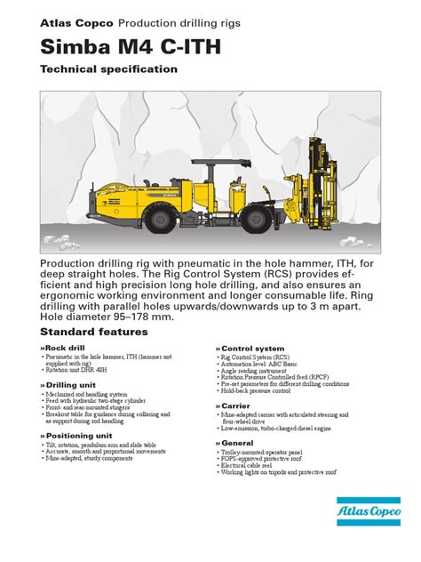 Simba M4 C Ith Technical Specification Pdf Drilling Rig