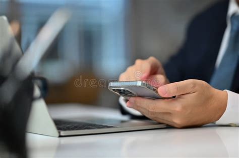 Unrecognizable Businessman Hand Typing Massage Checking Social Media