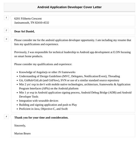 Android Application Developer Cover Letter Velvet Jobs