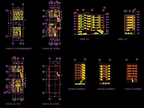 Plano De Edificio De Departamentos En Dwg 162 Mb Librería Cad