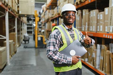 Portrait African Warehouse Supervisor Standing Large Warehouse