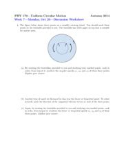 Worksheet On Uniform Circular Motion PHY Uniform Circular Motion Week Monday Oct