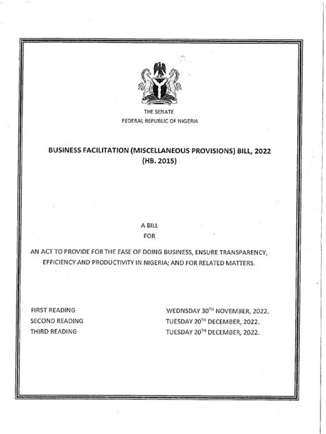 Business Facilitation Miscellaneous Provisions Bill 2022 Pdf