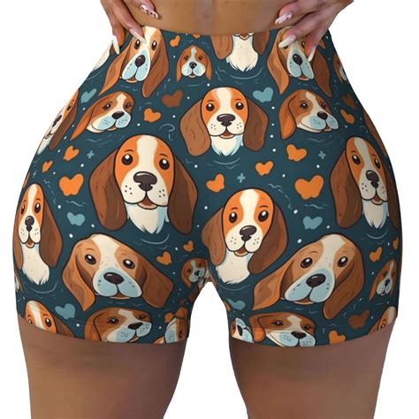 Qekee Cute Puppy Women Workout Shorts Sports Shorts Scrunch Butt