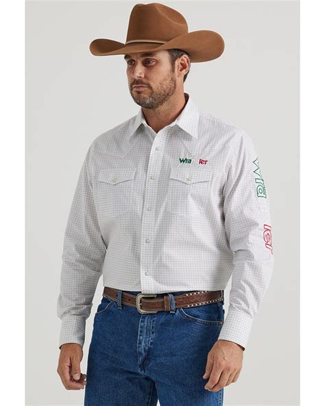 Wrangler Mens Mexico Logo Geo Print Long Sleeve Snap Western Shirt