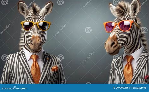 Portrait Zebra Glasses Business Suit Looking Intelligent Colorful Stock