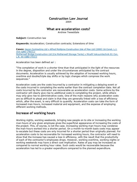 Notes What Are Acceleration Costs Twenddale Pdf Damages