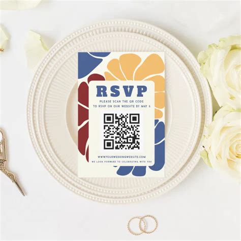 Retro Groovy Boho Chic Floral Wedding Qr Code Rsvp Card Zazzle