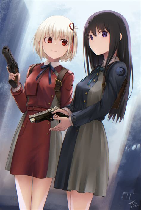 Safebooru 2girls Bangs Black Hair Blonde Hair Blue Dress Blue Ribbon