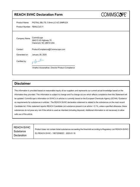 Reach Svhc Declaration Form 2025 Pdf