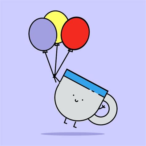 Eine Tasse Heißer Tee Die Mit Ballon Food Cartoon Vektor Isolierte