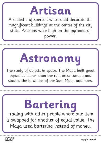 Maya Civilisation — Vocabulary Display Years 5 6 Cgp Plus