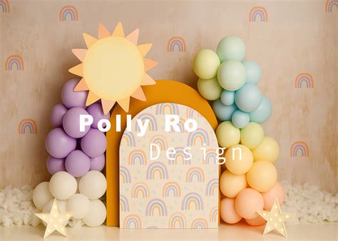 Avezano Yellow Sun And Rainbow Pattern Arch Backdrop Designed By Polly