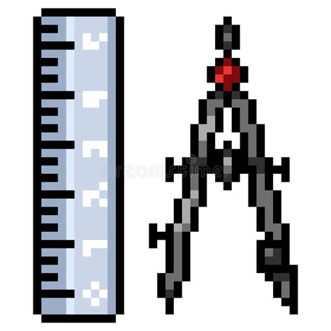 Pixel Art Draftsmanship Icon Compass And Ruler Stock Vector