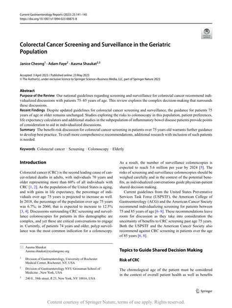 Colorectal Cancer Screening And Surveillance In The Geriatric