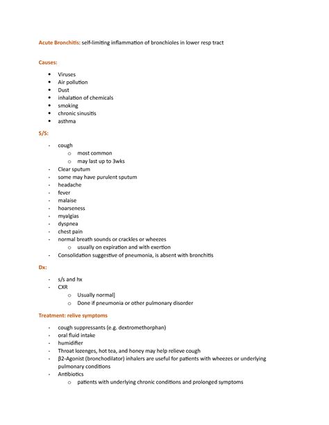 Acute Bronchitis Notes Acute Bronchitis Self Limiting Inflammation
