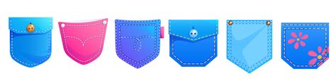 Denim Patch Pockets Cartoon Design Elements Set 14742981 Vector Art At