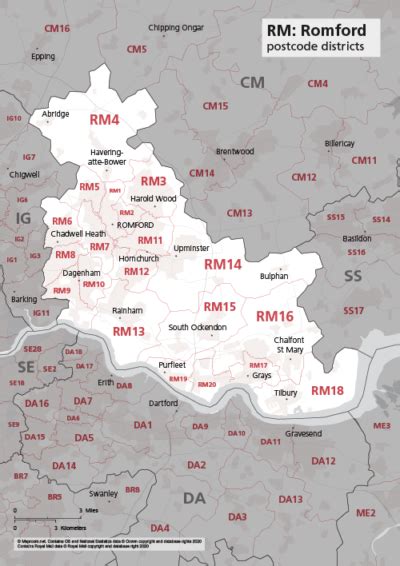 Map Of Rm Postcode Districts Romford Maproom