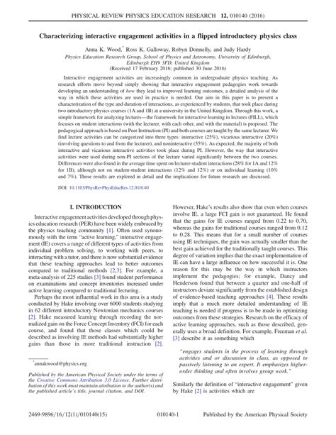 Pdf Characterizing Interactive Engagement Activities In A Flipped