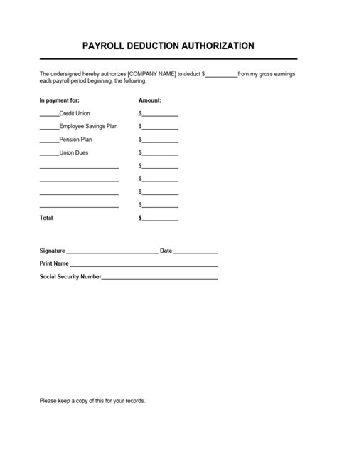 Payroll Deduction Authorization Pdf