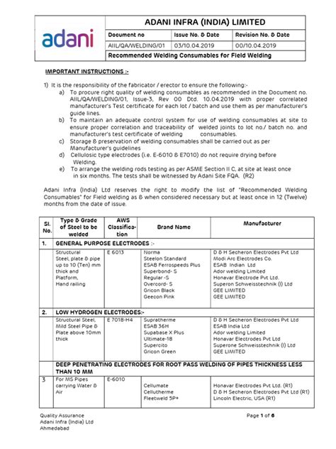 Welding Consumable List Field Welding Download Free Pdf Welding Construction