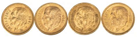 4 Mexican Cinco Peso Gold Coins Auction