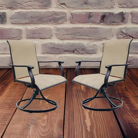 Tiramisubest 2 Pieces Browntextilene Outdoor Swivel Dining Chairs Lawn