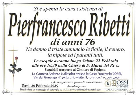 Funerale Pierfrancesco Ribetti A Terni Onoranze Fun Rossi