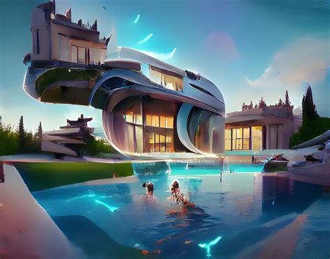 Futuristic Mansion With A Pool Concept Art Trending On Artstation Ai