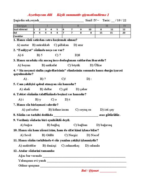 4 Sinif Az Dili Ksq 1 Pdf