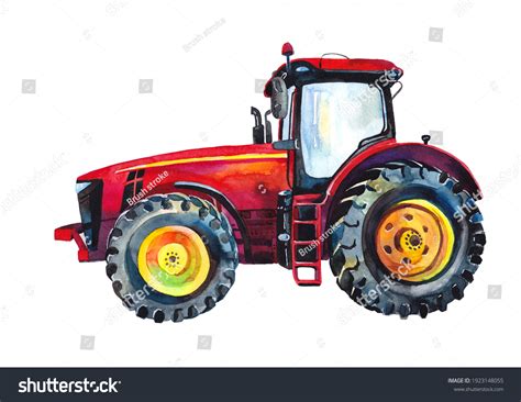 Cute Red Tractor Watercolour Print Poster Stock Illustration 1923148055