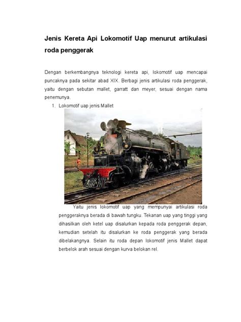 Jenis Kereta Api Lokomotif Uap Menurut Artikulasi Roda Penggerak Pdf