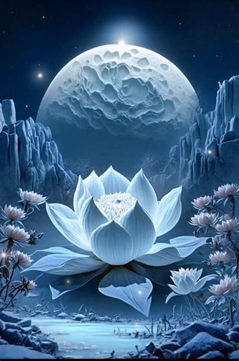 Lotus Flower Painting With Full Moon Background Hoa Sen Hình  Kỳ ảo