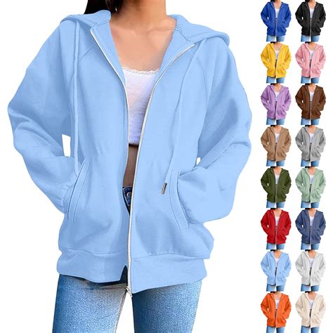 Feancey Womens Zip Up Sweatshirts Soft Fleece Lined Hooded Jackets For