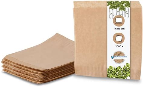 Biozoyg 1000 Stück Braune Snacktaschen 16x16 Cm Papier I Burger Papier Fettdicht I Dönertasche