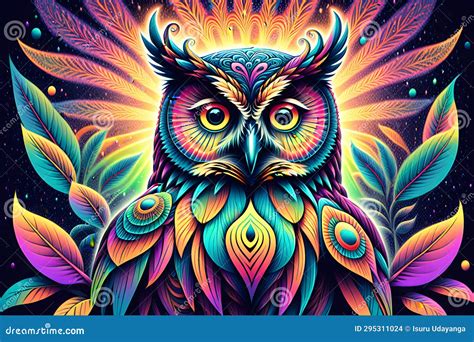 Psychedelic Owl Art In Dmt Style Stock Illustration Illustration Of