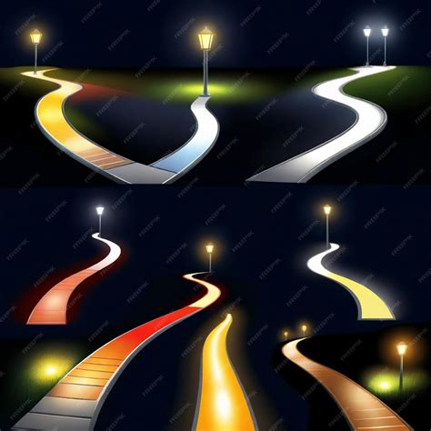 Premium Vector Lighted Pathways Vector Set White Background Isolated A High