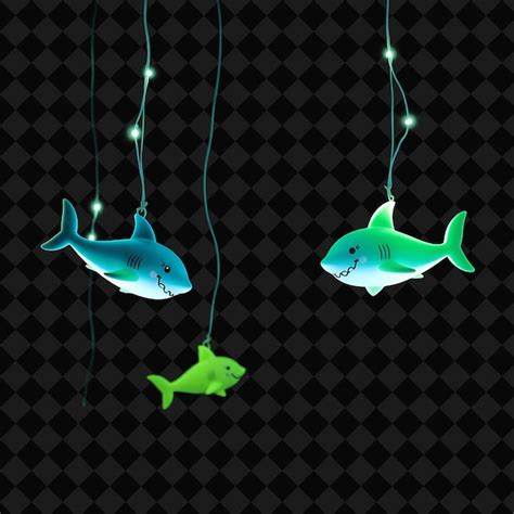 Decorative String Kawaii Sharks And Fish Neon Trails Shimmer Along The