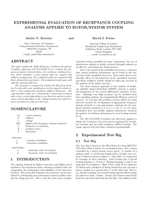 Pdf Experimental Evaluation Of Receptance Coupling Analysis Applied To Rotor Stator System 168