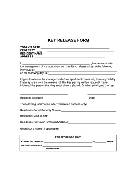 Key Release Form Printable Pdf Download