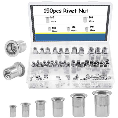 150pcs Rivnuts Stainless Steel Knurled Head Threaded Rivet Nuts M3 M4