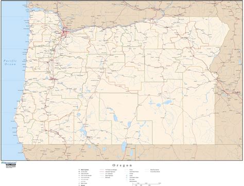 Oregon Road Map With County Lines